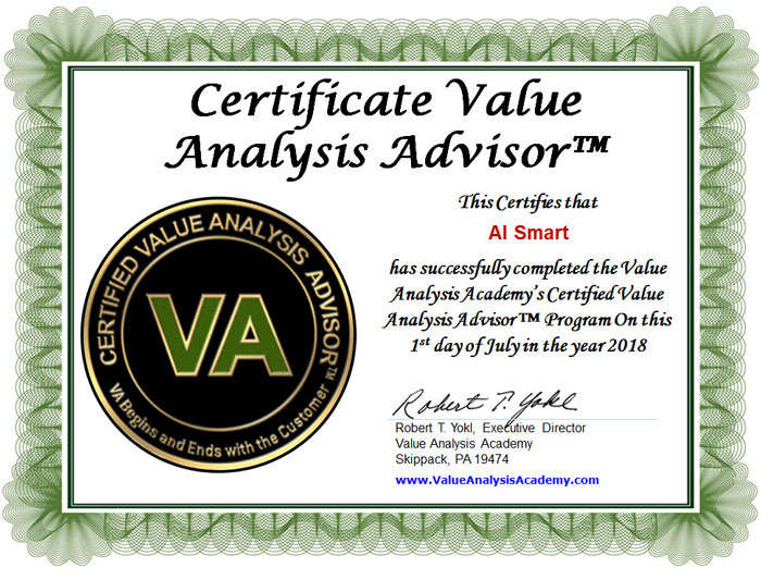 Certified Value Analysis Advisor - Healthcare Value Analysis Academy